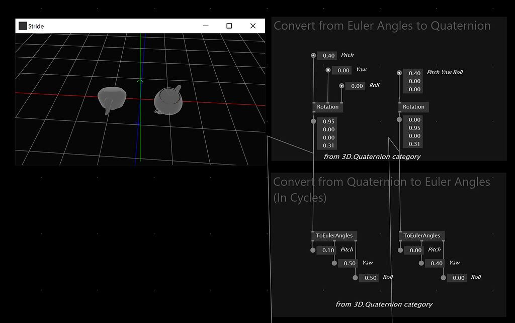 Quaternion rotation nodes have inconsistent application of Euler angles - bug - Forum